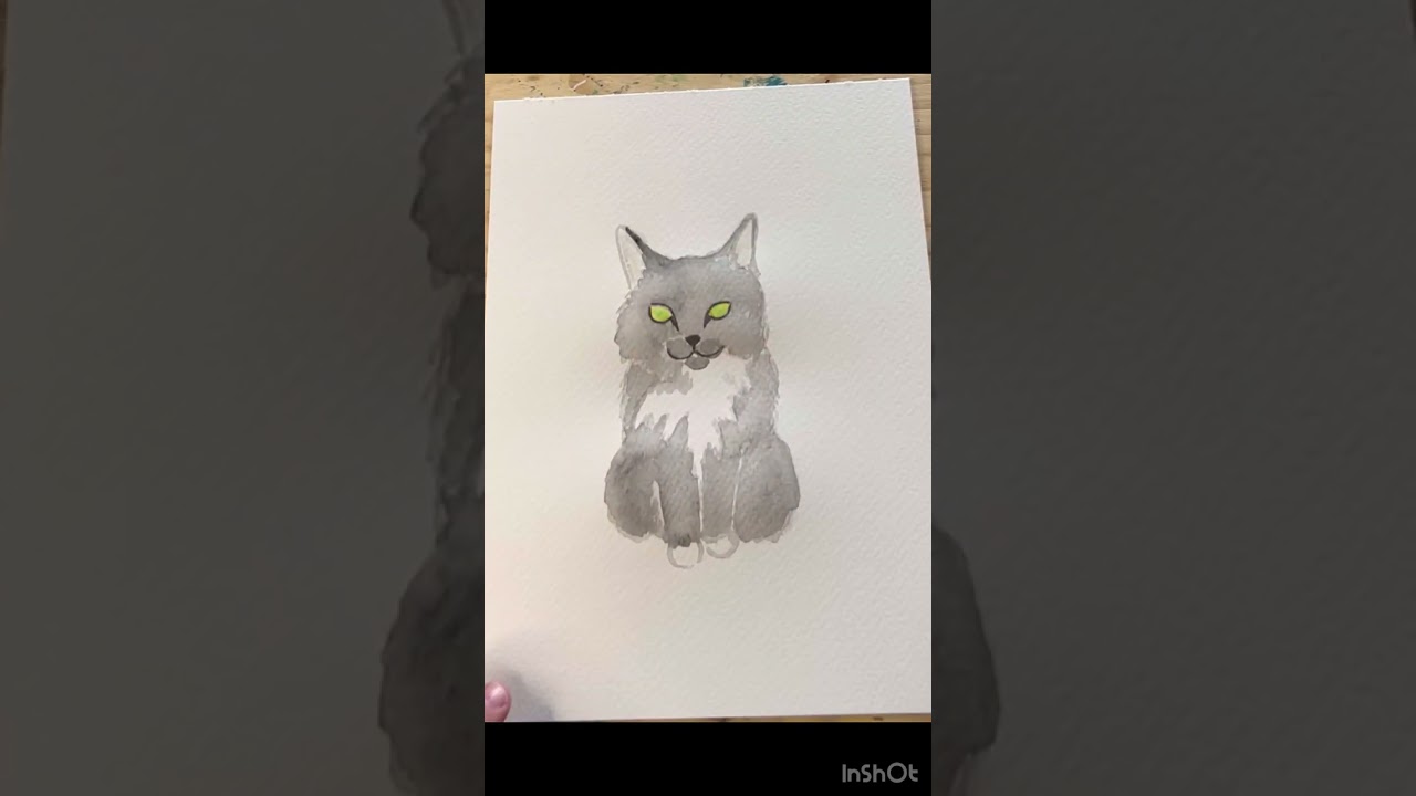 Painting a fluffy tuxedo cat for an Etsy customer! #cat #crafts #watercolor #painting #shorts