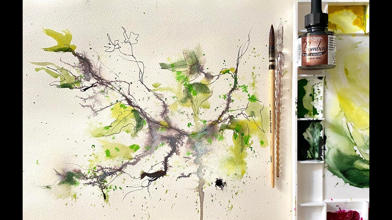 Really Easy 5 MINUTE IVY LEAVES Experiment! Beginner friendly watercolor ink landscape painting demo