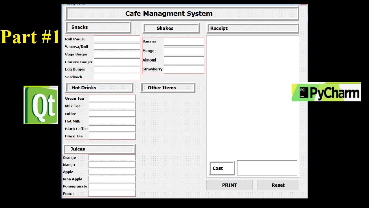 Cafe Management System Application python Part 1| Canteen Management System GUI in Qt Designer