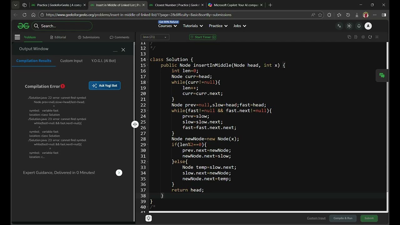 Insert in Middle of Linked List - Basic - GeeksforGeeks