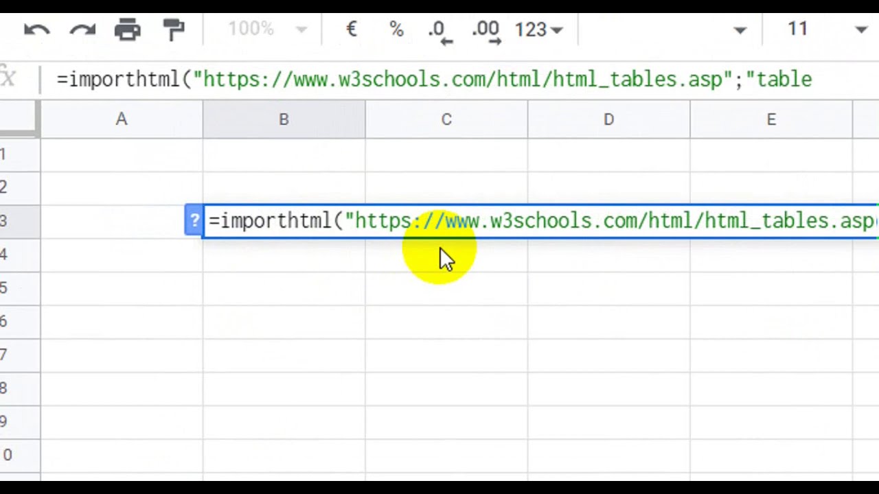 Importer un tableau dans google sheets