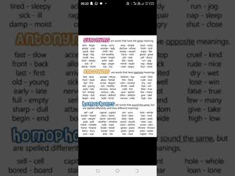 synonyms, Antonyms, Homophons,
