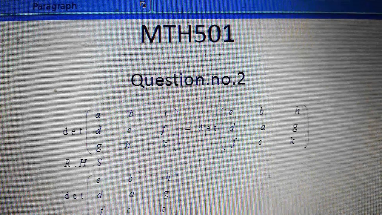 MTH501 ASSIGNMENT. NO. 3 QUESTION. NO. 2 2018