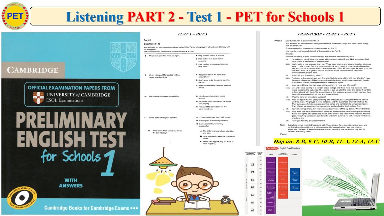 PET 1 Listening Part 2 Test 1 (Transcript + Key)