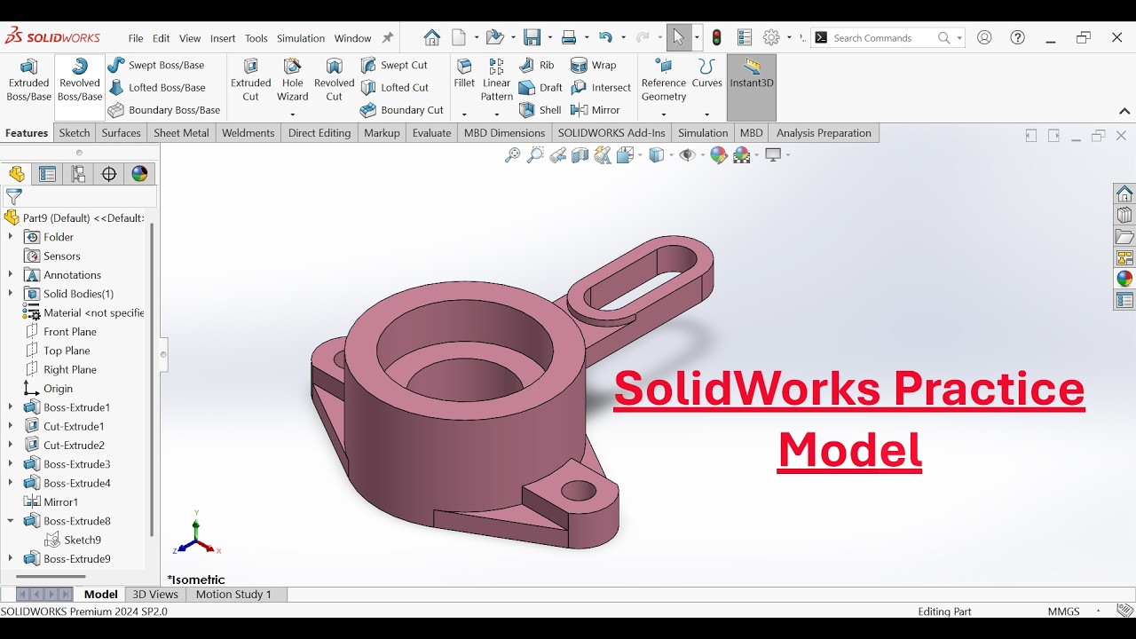 SolidWorks Tutorial | SolidWorks Practice Model | Complete Part Modeling Tutorial 2026