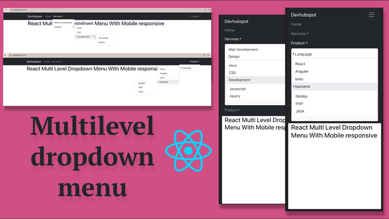 🔴 Multi level dropdown menu creation in ReactJS with responsive design - Devhubspot