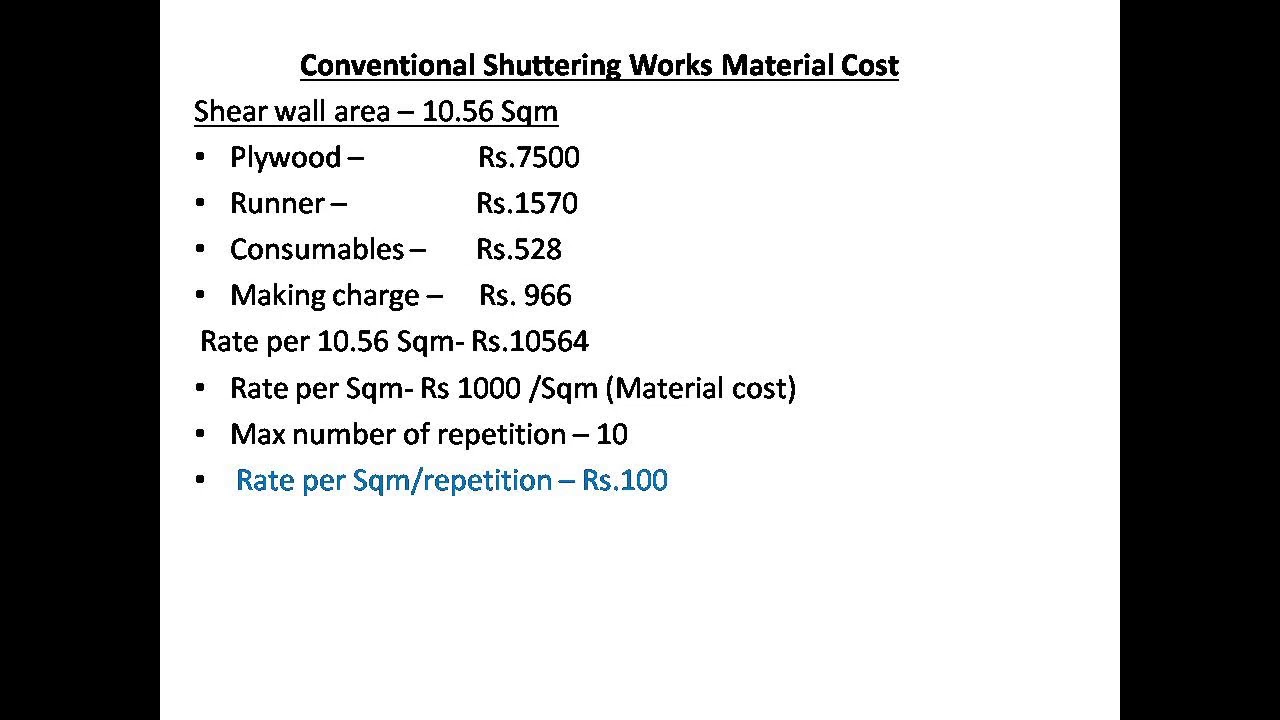 Material  Cost Comparison – Conventional & Mivan Form Work System