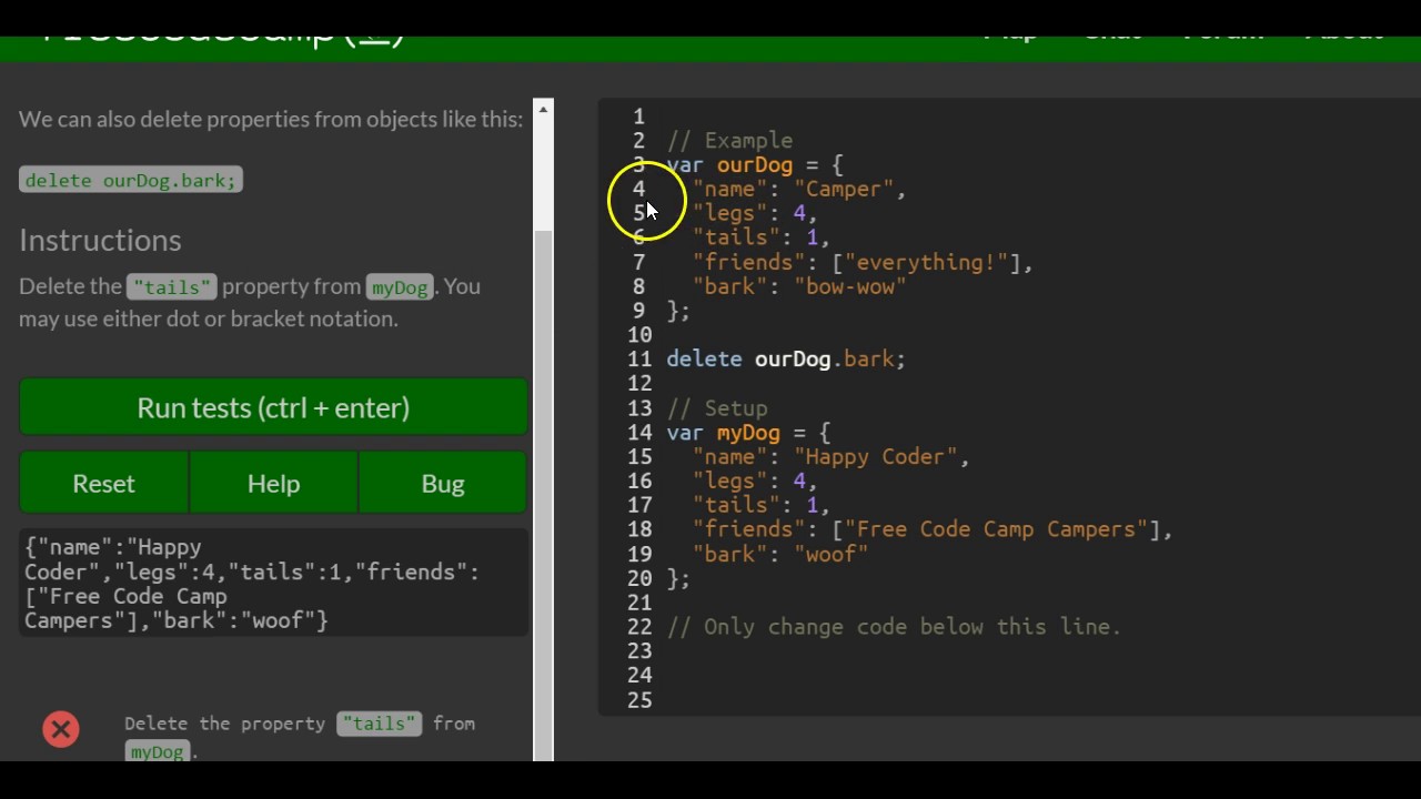 Delete Properties from a Javascript Object, freeCodeCamp Basic Javascript