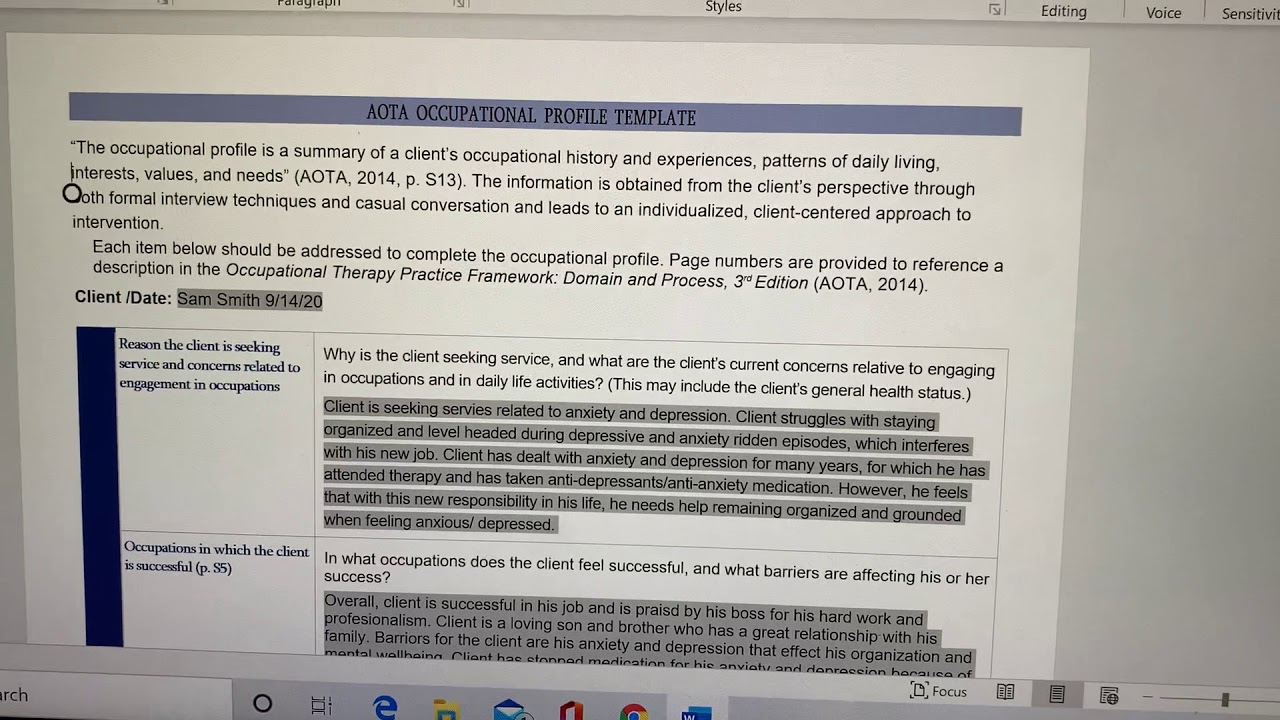 Documented Occupational Profile