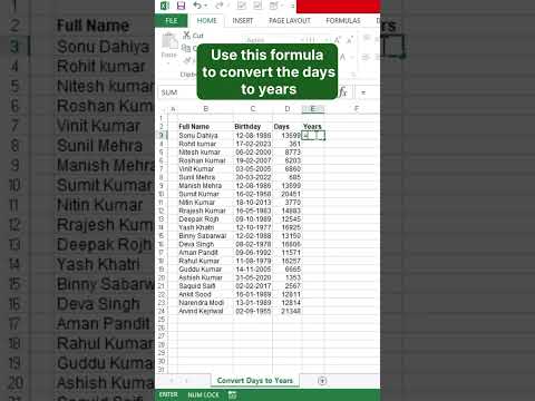 Convert Days to Years!! #excel #learning #tipsandtricks