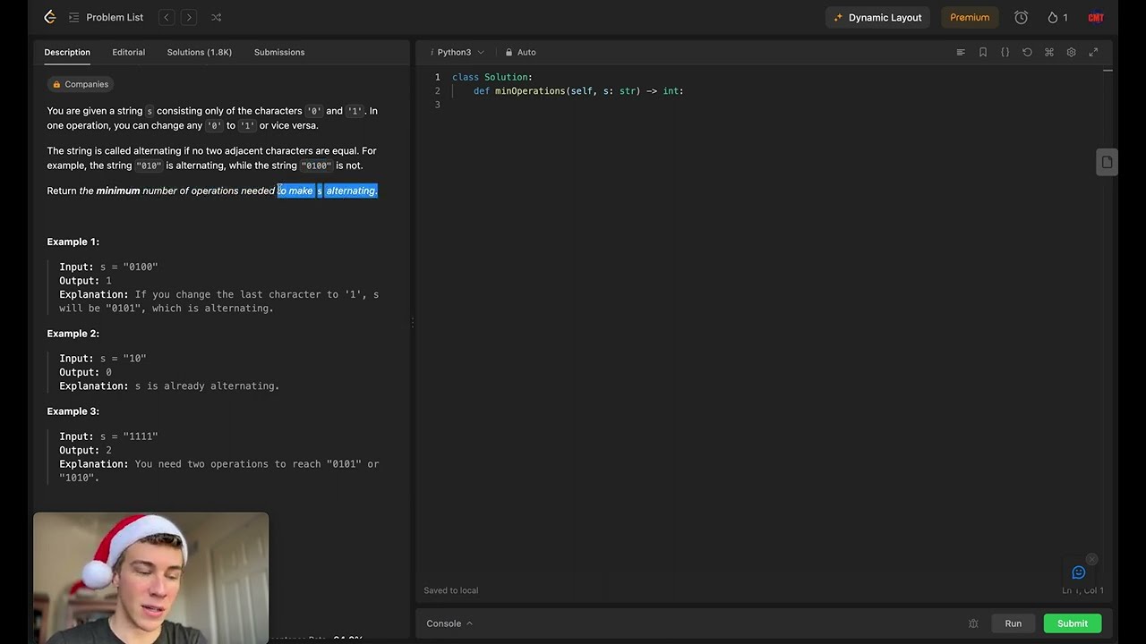 Minimum Changes To Make Alternating Binary String | 1758 Leetcode | Python3