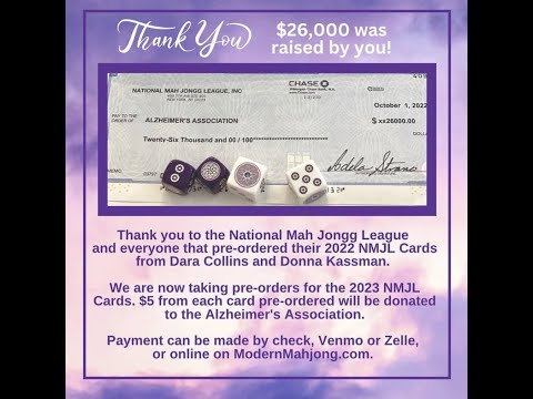 Mah Jongg - Pre-order 2023 NMJL Card and $5 per card is donated to the Alzheimer's Association