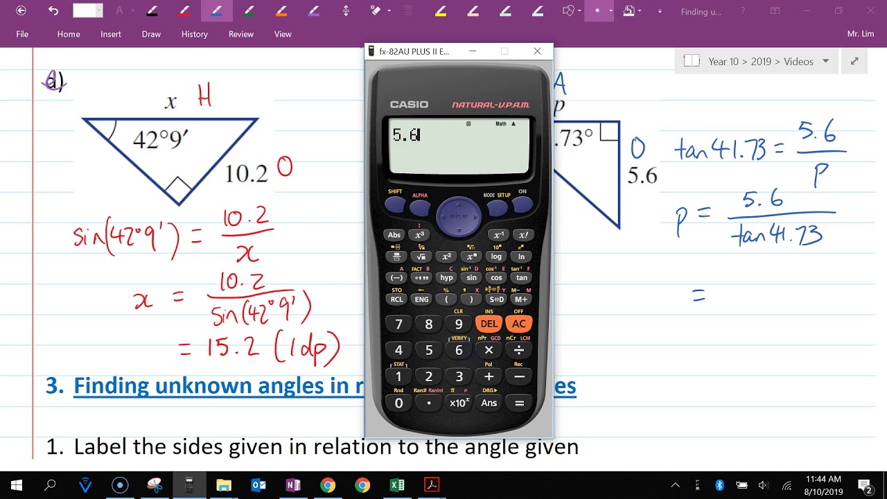Finding unknown sides and angles in right angled triangles