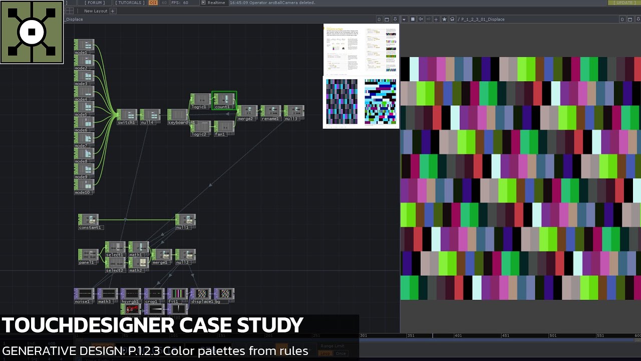 TouchDesigner Tutorial 27 - Case Study [Generative Design: P.1.2.3 Color palettes from rules]