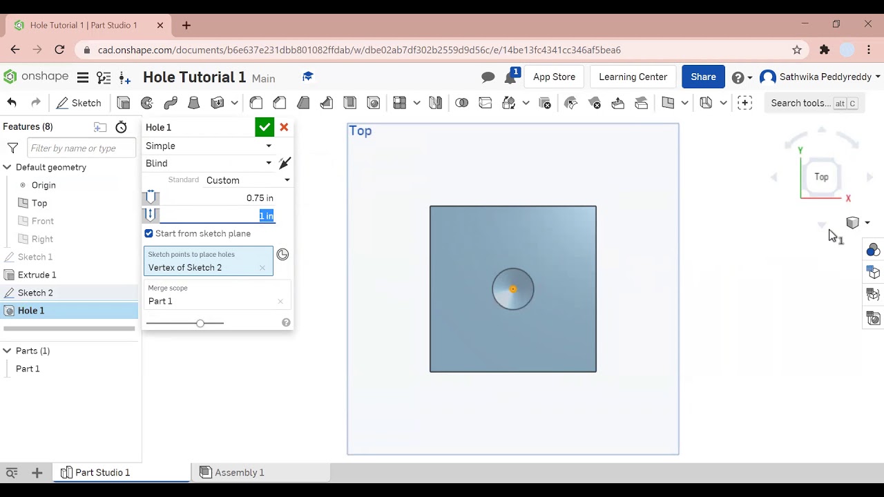 Onshape: Hole Tutorial (Part 1)