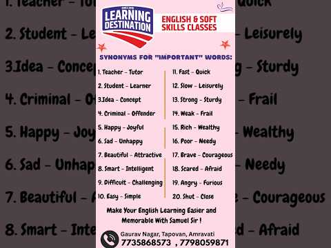 Synonyms For 20 Very Important Words || Make Your English Learning Easy and Memorable!#Vocabulary!