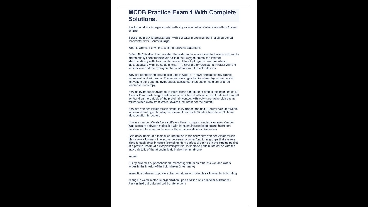 MCDB Practice Exam 1 With Complete Solutions pdf
