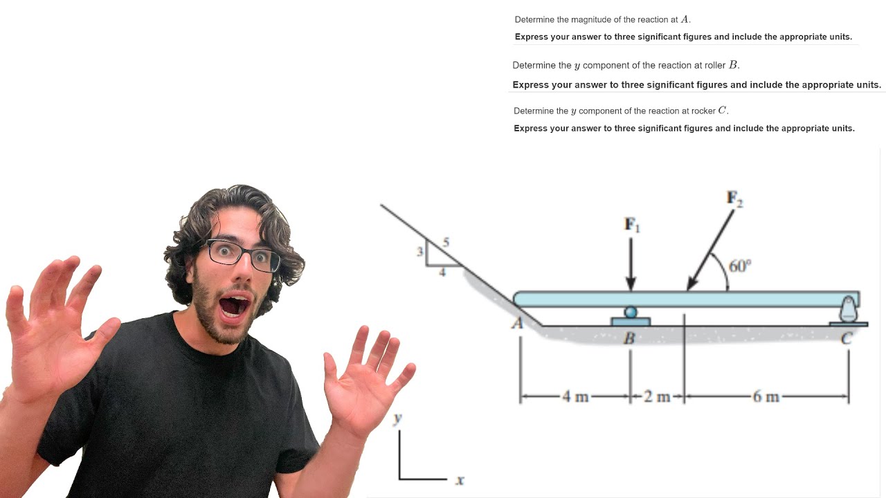 Determine the reactions at the roller B, the rocker C, and where the beam contact - 5-18