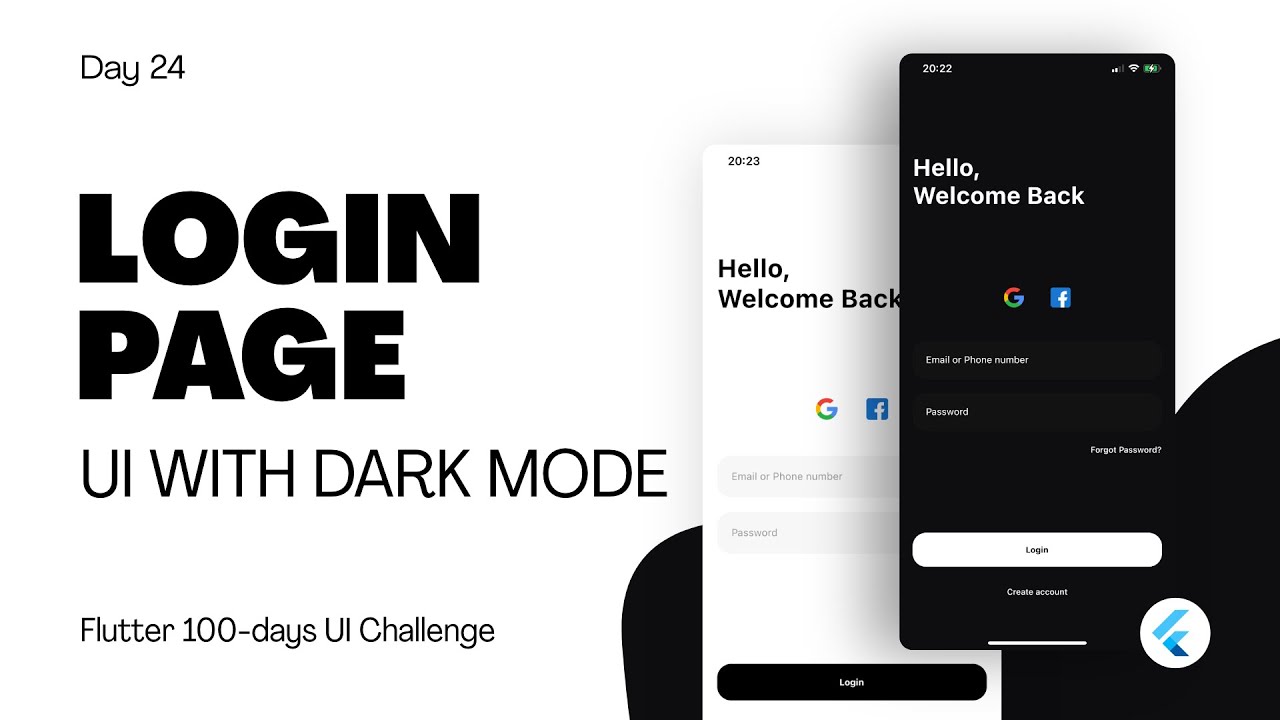 Flutter UI Tutorial | Login Page with Dark/Light Theme UI Design - day 24
