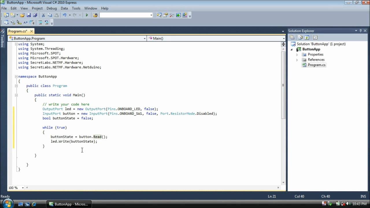 Pressing the Button (Netduino Tutorial)