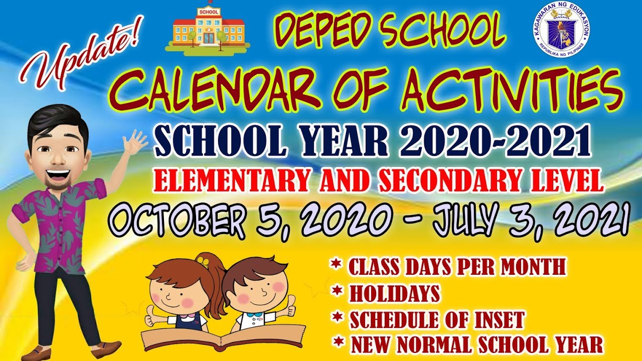 DEPED SCHOOL CALENDAR OF ACTIVITIES for SY 2020-2021