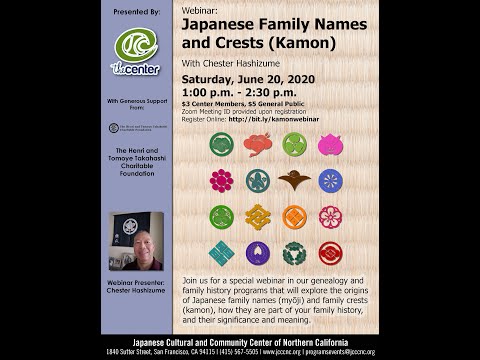 Genealogy Webinar: Japanese Family Names and Crests Kamon with Chester Hashizume, 6/20/20