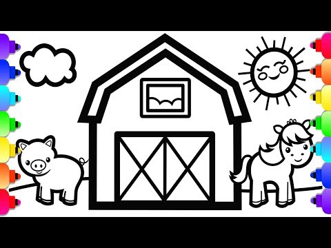 GLITTER Farm Animals and Barn Coloring Page for Kids ๐ท๐๐ดFarm Coloring Page for Kids