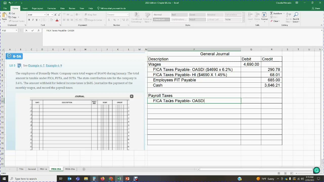 2023 Payroll - Chapter 6 Problem 6-5A