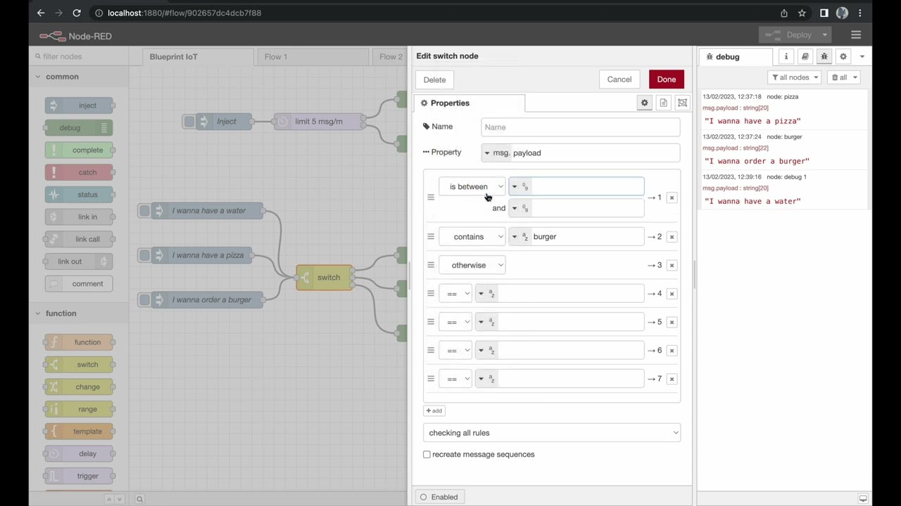 Switch node - advanced | Node-RED