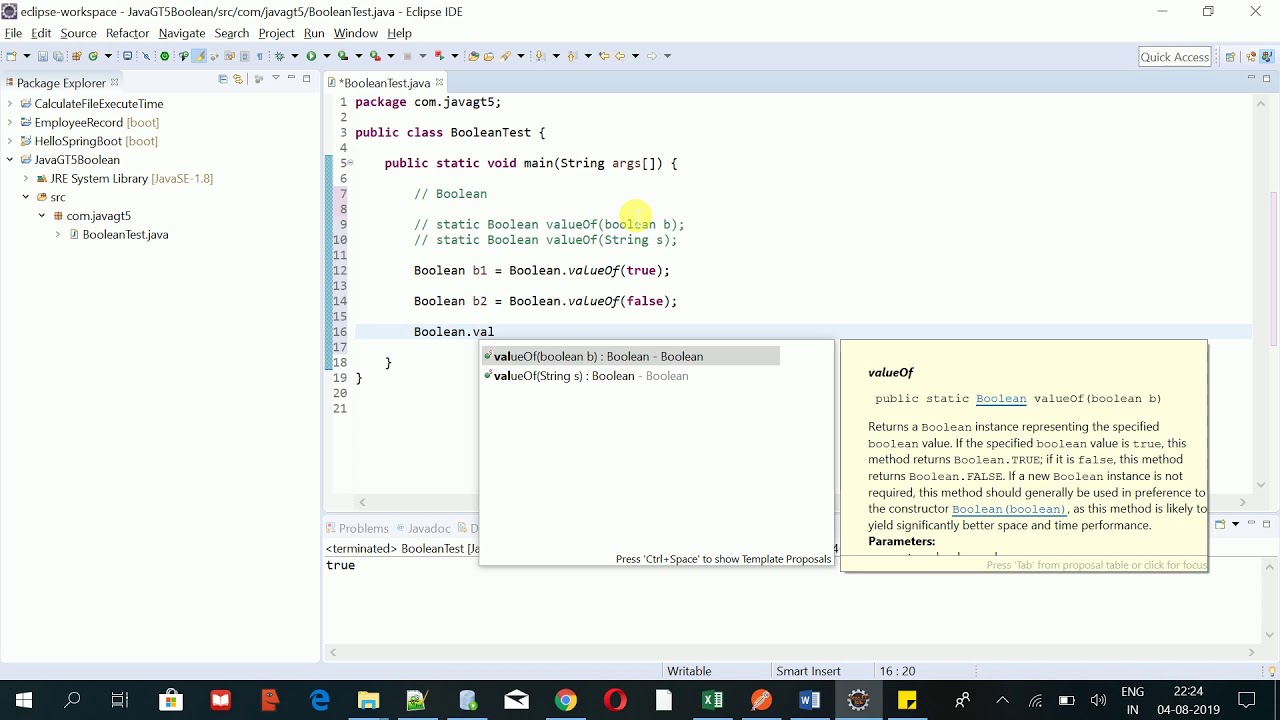 Java.Lang Package-Boolean class-valueOf()