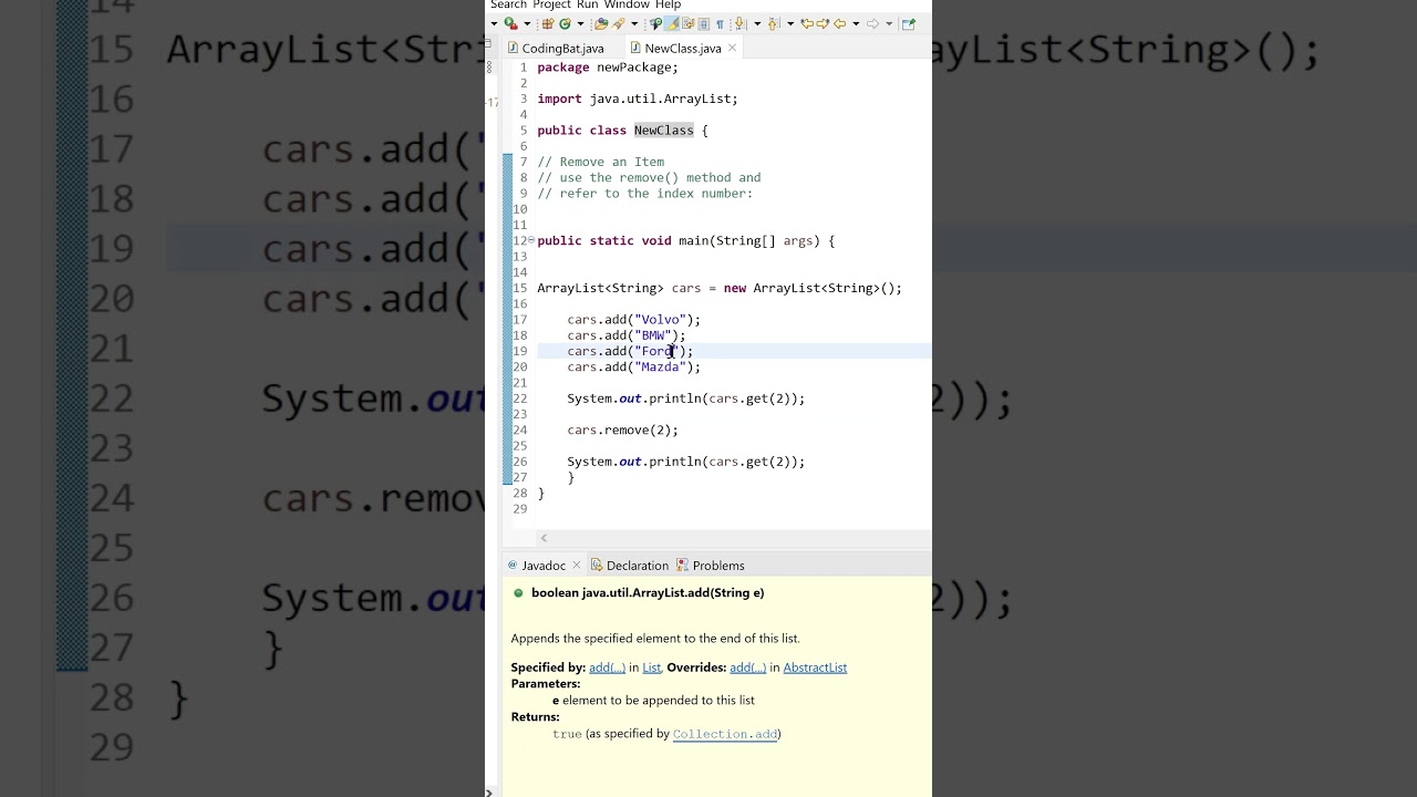 arraylist remove method in java #youtubeshorts #shorts #java #coding