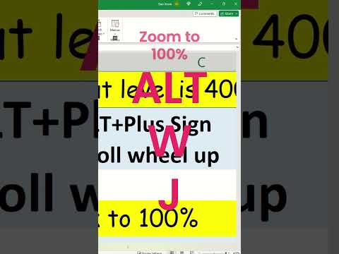 Zoom In and Zoom Out (10%-400%)? Shortcuts to zoom 100% ALT W J #Excel #shorts