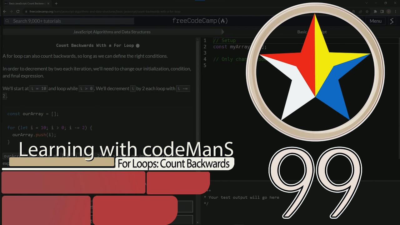 JavaScript Basic 99: Count Backwards With a For Loop | FreeCodeCamp