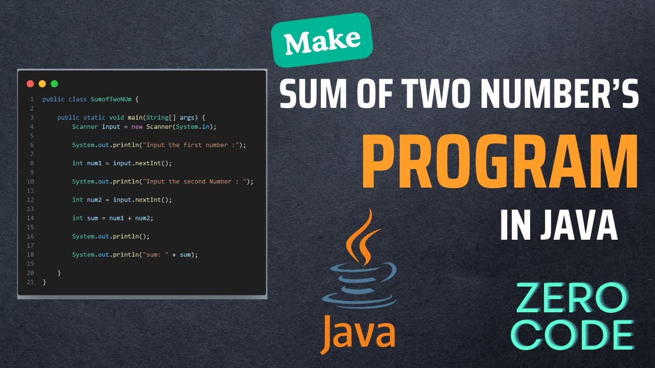 Sum of Two Numbers | Java For Beginner | Java Programming Tutorial | Zero Code