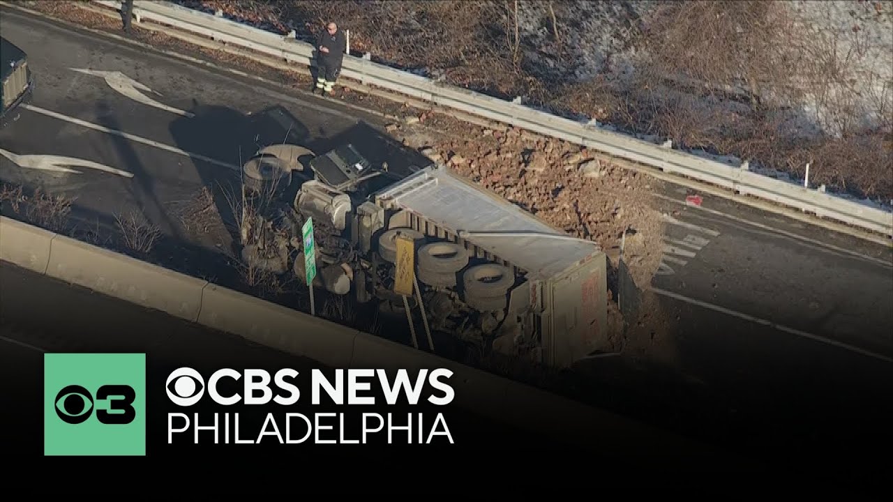 Dump truck overturns on ramp to Belmont Avenue on I-76 westbound