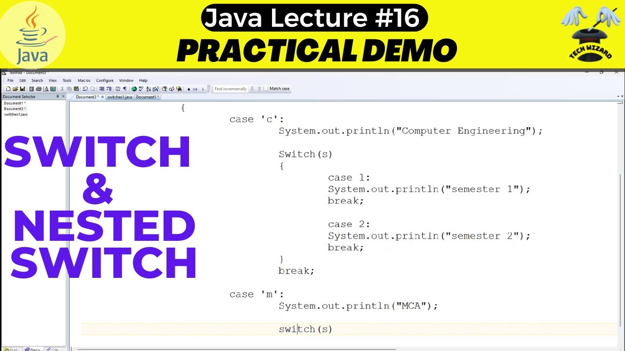 switch statement in java | nested switch | Java Tutorial for Beginners | Tech Wizard