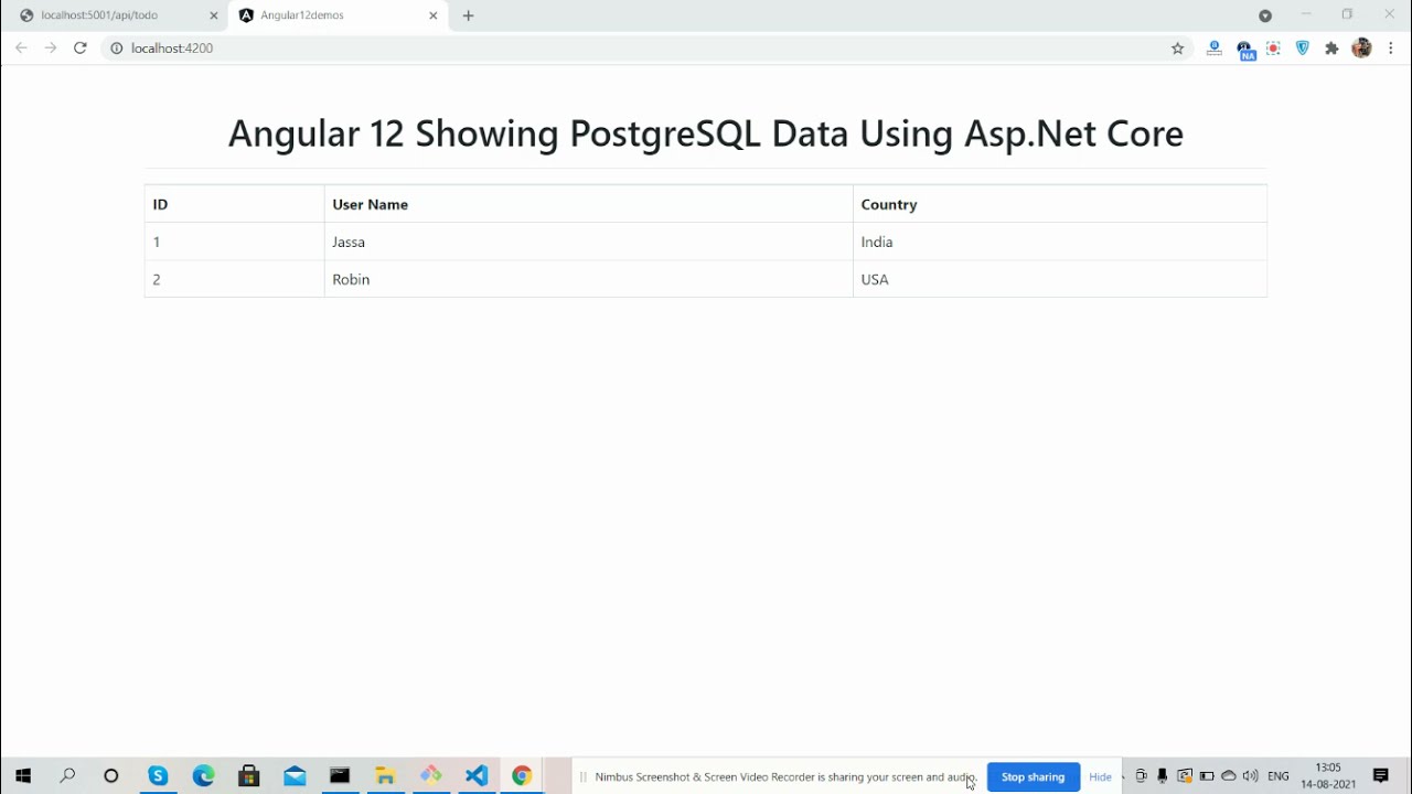 Angular 12 Showing PostgreSQL Data Using ASP .NET Core Web API