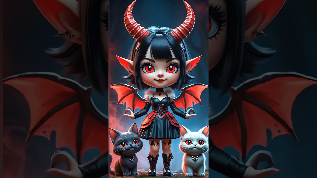 Dreamy Chibi Demon Girl with Magical Kittens | Fantasy Art Animation🐾👹#shortsfeed #shorts #animation