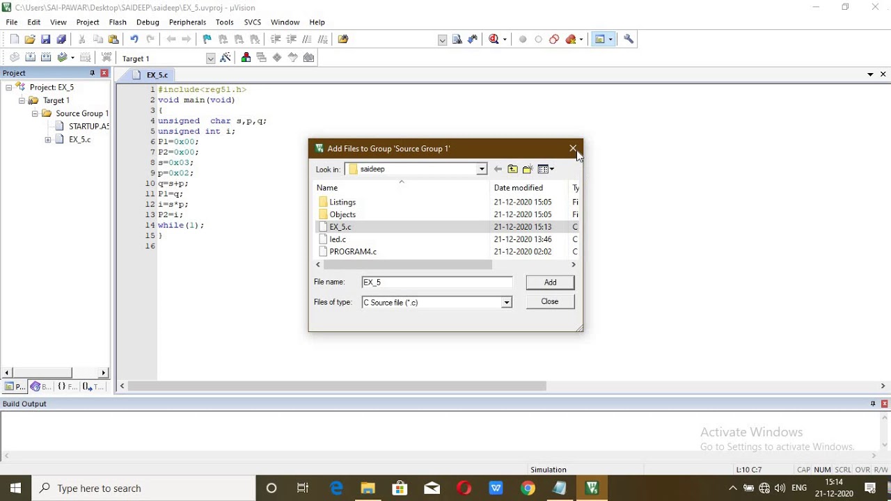Embedded System Practical  :-  Arithmetic operations using keil software