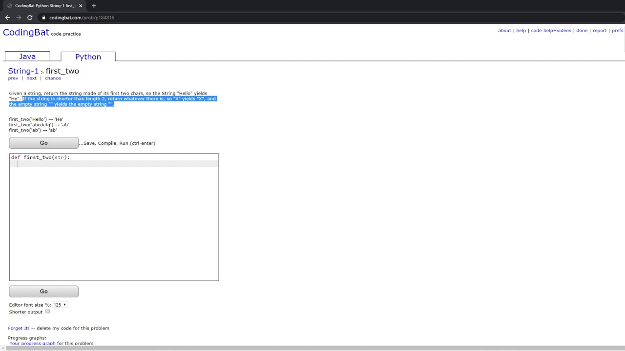 String-1 (first_two) Python Tutorial || codingbat.com
