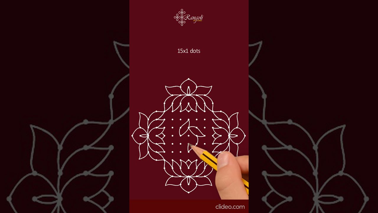 Easy Lotus rangoli with 15 Dots | Lotus Kolam | Lotus Muggulu | Diwali Rangoli | Festival Rangoli