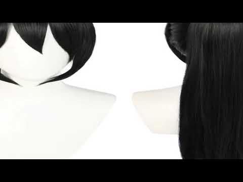 Straight Long Black Clip-in Ponytail Wigs With Bangs Daily Yukimura Jiziru Cosplay Wig for Halloween