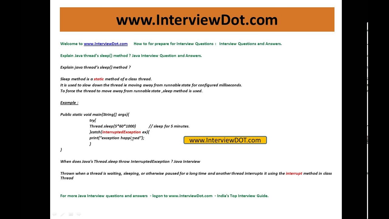 Explain java thread sleep method java interview question and answer