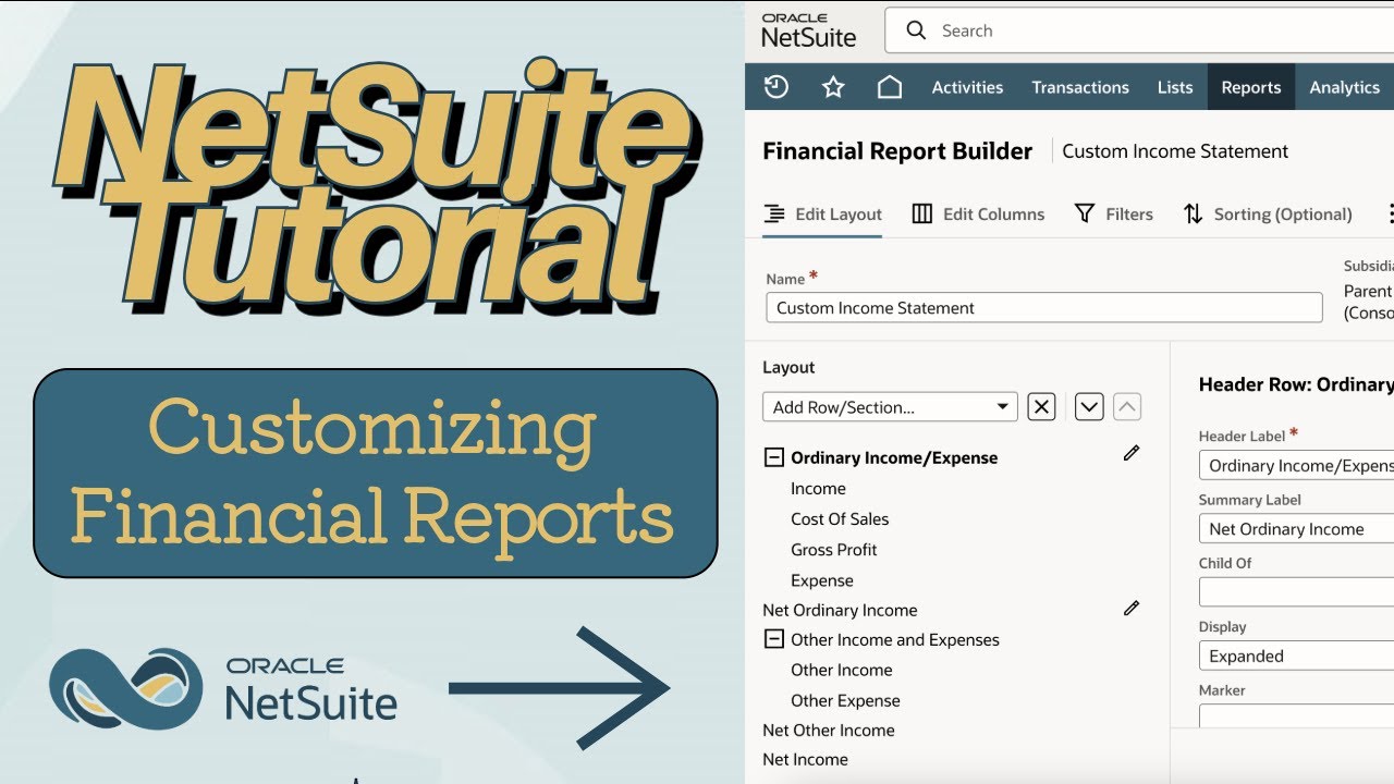 NetSuite Tutorial: Customizing Financial Reports