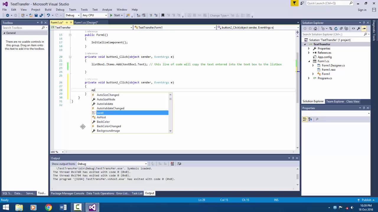 Visual Studio C# - Add items to a listbox using a textbox