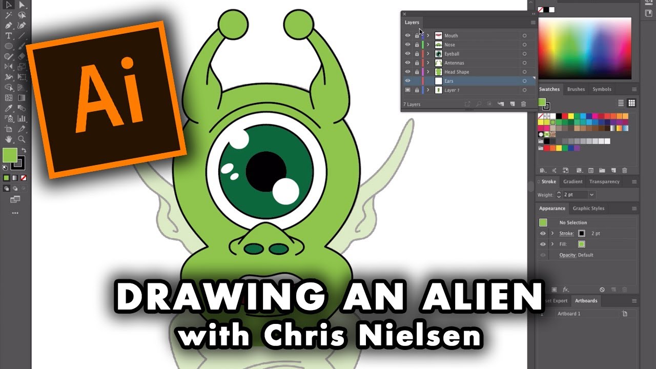 Drawing a BASIC ALIEN in Adobe Illustrator CC