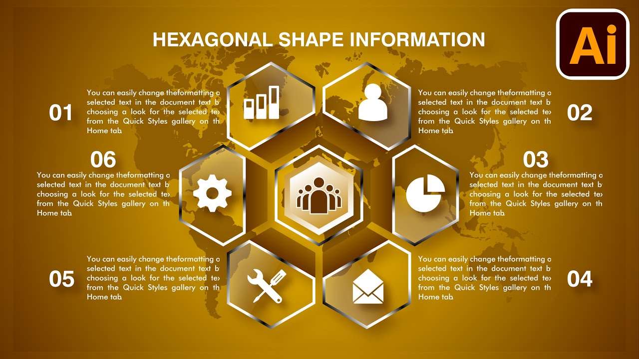 Infographic design | Hexagonal | Adobe illustrator tutorials | 009