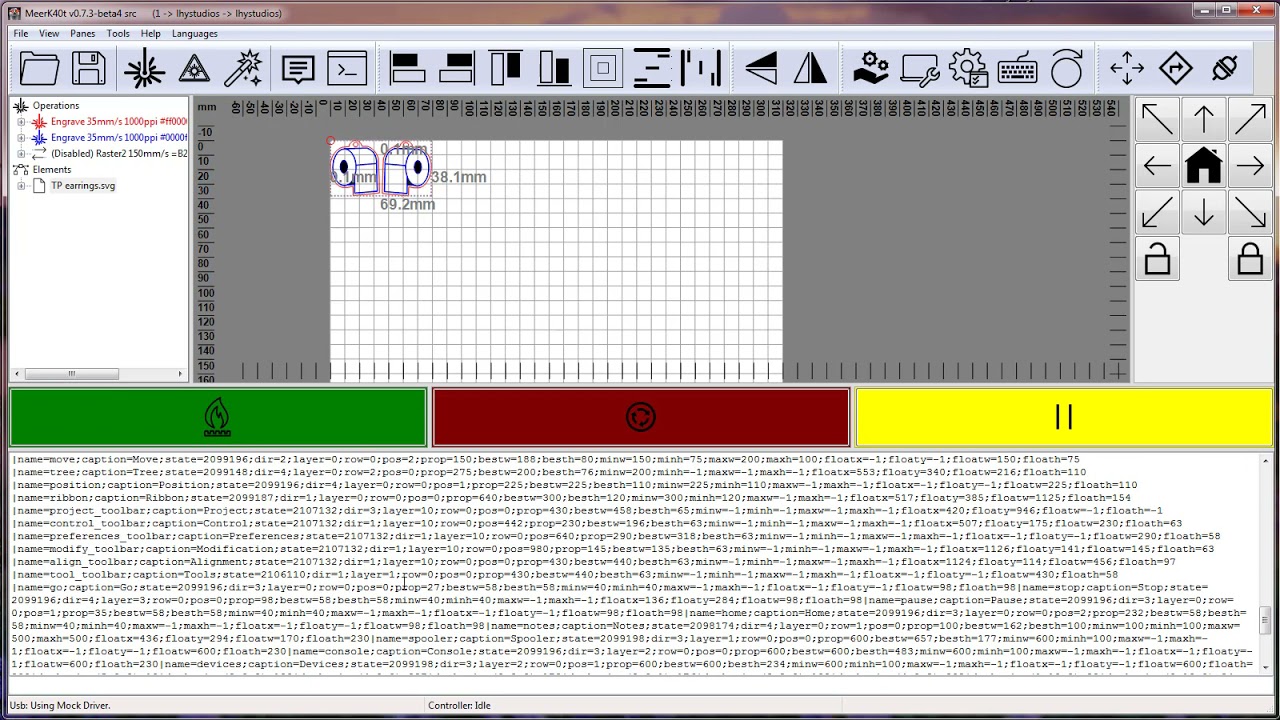 MeerK40t - GUI AUI Panes, Docking and Undocking Configuration