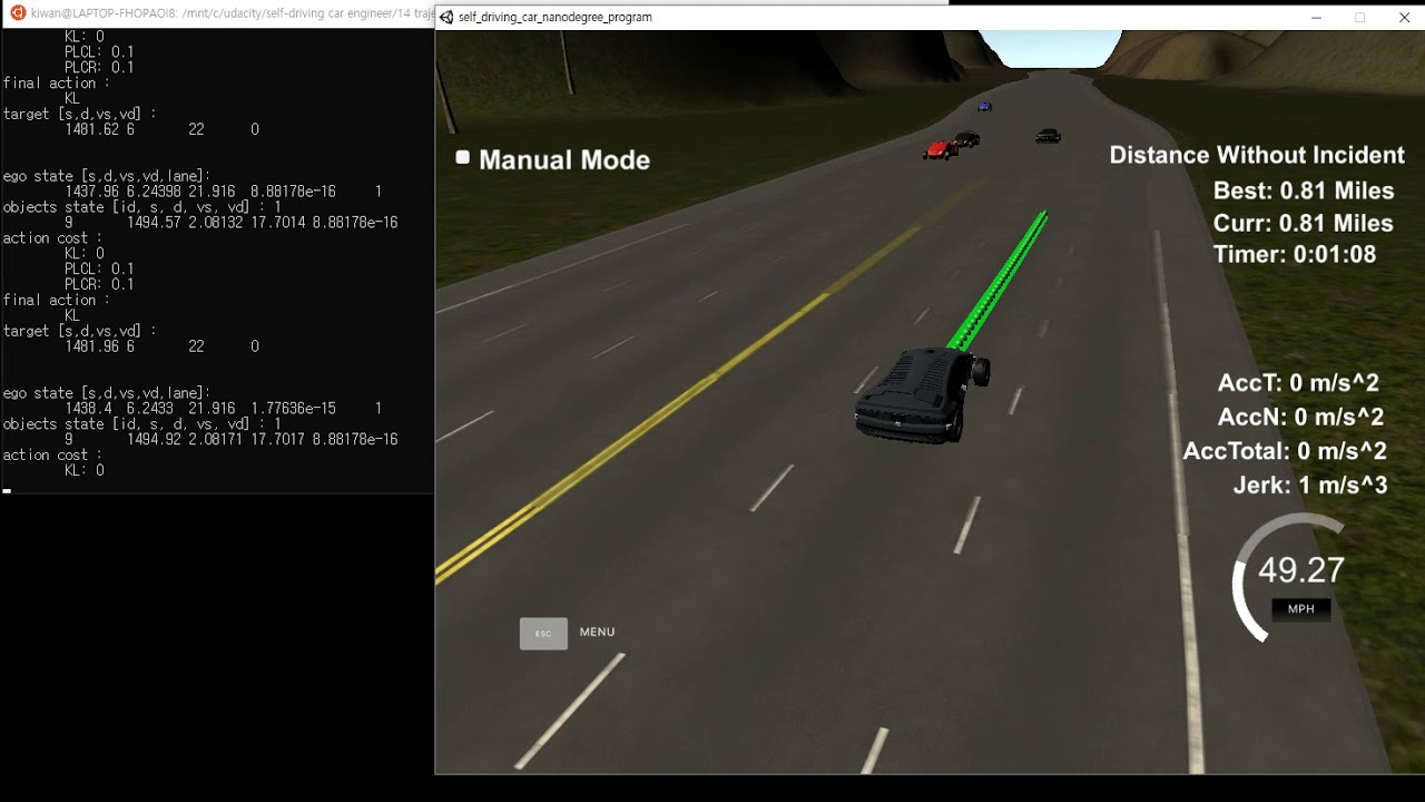 Udacity - Path Planning for Highway Driving (ver1)
