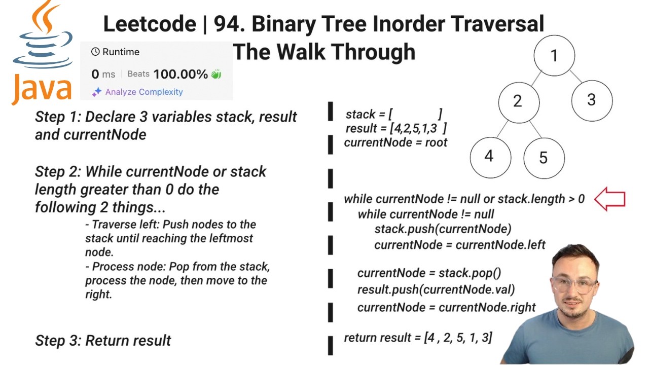 LeetCode 94. Binary Tree Inorder Traversal in Java (Stack-Based Solution)